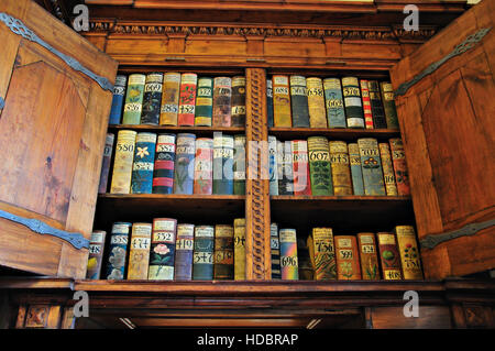 Medieval bookshelf with old books in the Old Royal Palace - Prague ...
