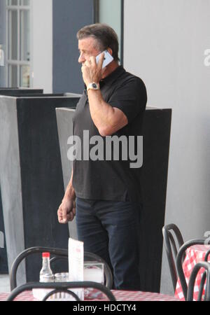 Actor Sylvester Stallone talks on a podium at The Santa Barbara ...