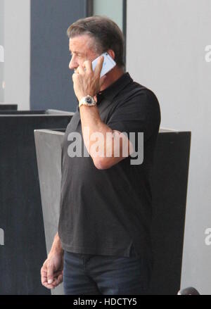 Actor Sylvester Stallone talks on a podium at The Santa Barbara ...