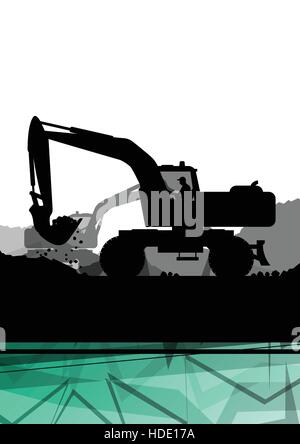 Digger excavator machinery digging action in construction site abstract ...