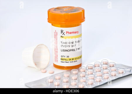 Lisinopril prescription bottle and blister pack. Hydrocodone is a ...