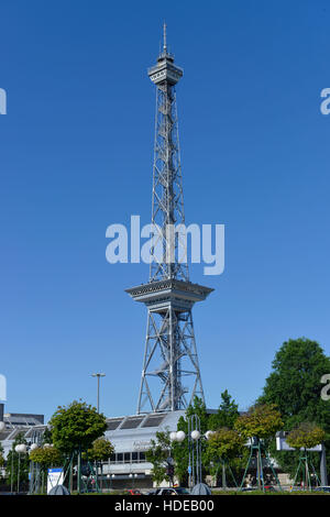 Berlin-Westend.Berliner Funkturm radio tower steel framework & Berlin Expocenter City Trade Fair ...