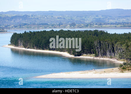 The aerial view of Matakana island from Mount Maunganui resort town ...