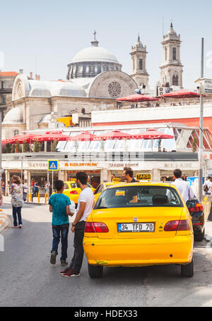 Istanbul Turkey Turkish taxi drivers and commuters at a busy waterfront ...