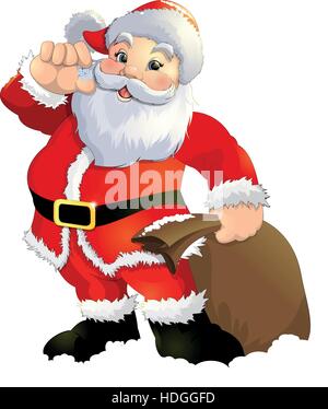 Smiling Santa Claus in a red hat holding Christmas gift in hand ...