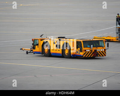 A Schopf pushback vehicle at Sheremetyevo International Airport moves ...