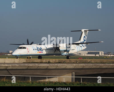 Flybe De Havilland Canada DHC-8-402Q Dash 8 aircraft, registration G-ECOM, landing at Schiphol ...