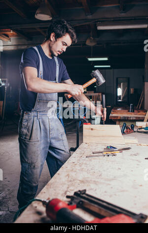 Carpenter using a hammer Stock Photo - Alamy