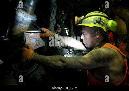 Miners working on the coal face at Granville Colliery Telford ...