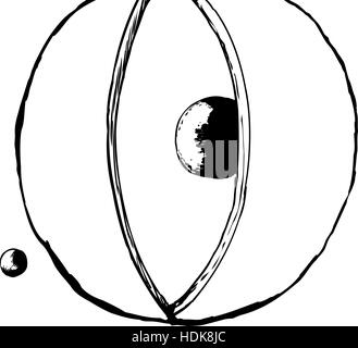 Model illustration of atom and electron cross-section over white ...