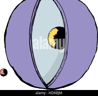 Abstract illustration of yellow atom cross-section with orbiting ...