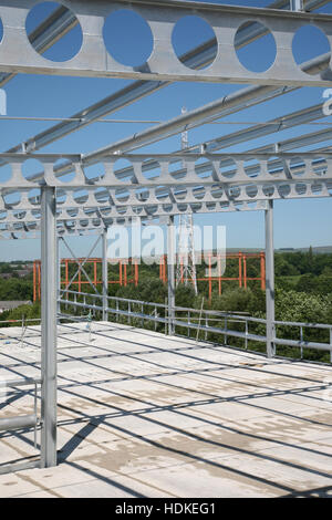 Construction site with PCC plank floor deck,structural steel frame and ...