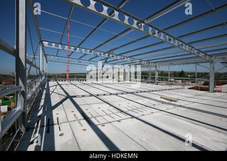 Construction site with PCC plank floor deck,structural steel frame and ...