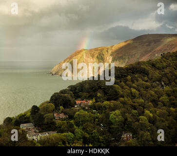 Countisbury Hill looking over wooded hillside and out to the Bristol ...