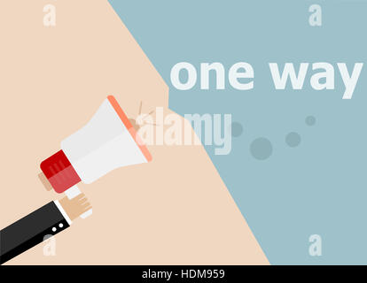 One way. Hand holding a megaphone. flat style Stock Photo - Alamy