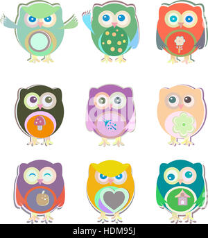 owls icon set isolated on white Stock Photo - Alamy