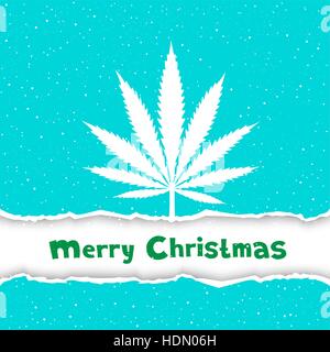 Cannabis hemp marijuana congratulation. Text Merry Christmas on white ...