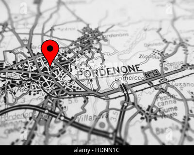 Pordenone city over a road map (ITALY Stock Photo - Alamy