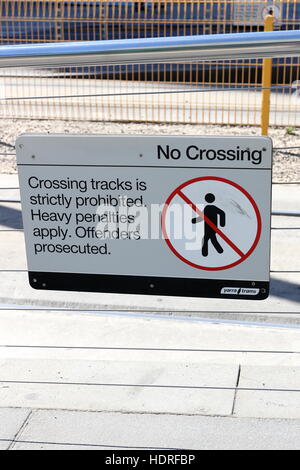 Prohibition sign No crossing of the tracks Stock Photo - Alamy