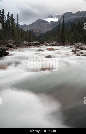Fast flowing river & rapids at Mistaya Canyon, Icefields Parkway, Banff ...