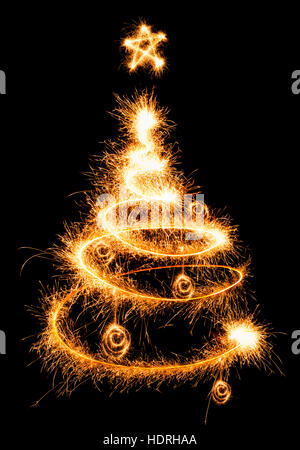 Christmas background. A sparkler on a Christmas tree in the evening ...