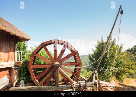 View of ancient roman treadwheel crane, Cebreiro. Spain Stock Photo - Alamy