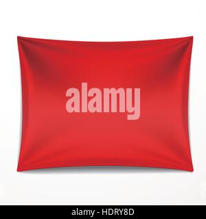 Red textile banner with folds, isolated on white background. Blank ...