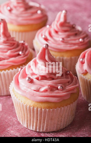A vertical shot of a beautiful birthday cake with strawberry ...