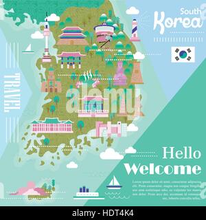 adorable South Korea travel map with colorful attractions Stock Vector ...