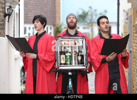 EDITORIAL USE ONLY Beatboxing carollers perform remixed traditional ...