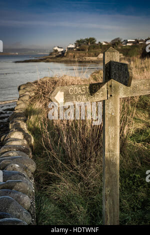 Coastal Path walking sign with acorn in Cornwall showing Polperro 2.5 ...