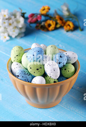 Beautiful decorated Easter eggs on the wooden background. Easter ...