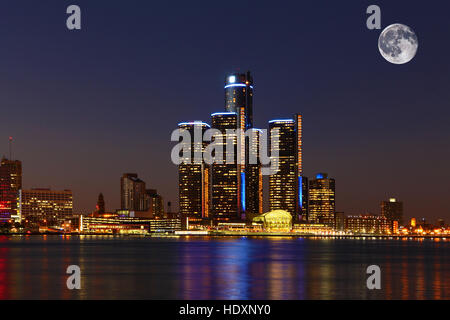 Aerial view of downtown Detroit Michigan and Detroit River USA Stock ...