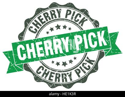 cherry pick round stamp with ribbon. sign. label Stock Vector Image ...