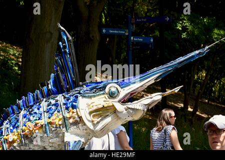 A swordfish made of recycled plastic at the Smithsonian National Zoo in ...