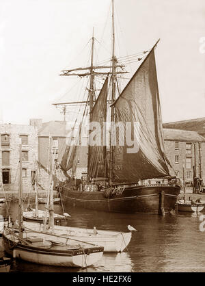 Sailing in Mevagissey Harbour, Cornwall. 1973 Stock Photo - Alamy