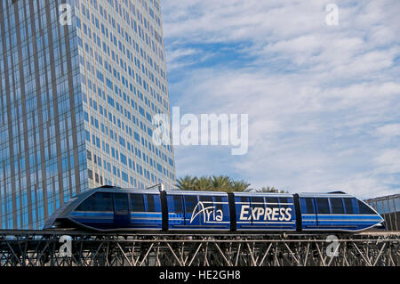 Las Vegas, Nevada. The ARIA Express Tram is on an elevated electric ...