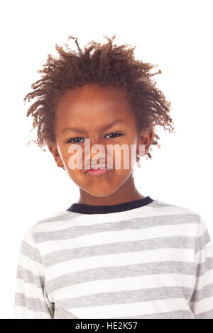 African child putting mean face isolated on white background Stock ...