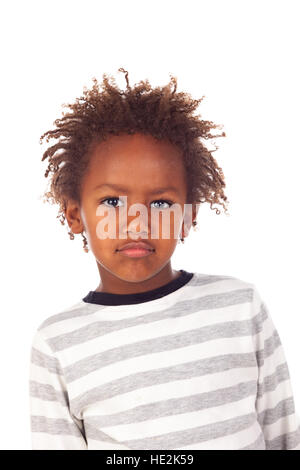 African child putting mean face isolated on white background Stock ...