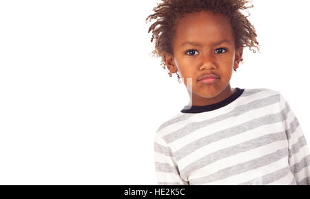 African child putting mean face isolated on white background Stock ...