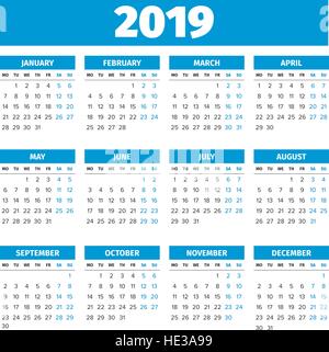 Simple 2019 year calendar Stock Vector Image & Art - Alamy