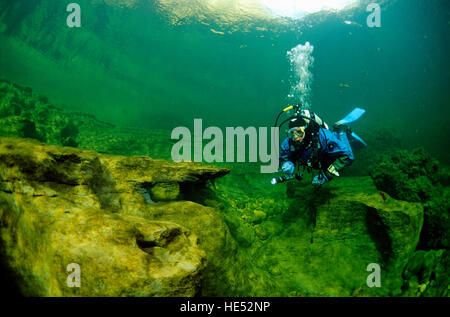 Scuba diving in Traun river, Salzburg, Austria Stock Photo: 39577666 ...