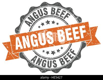 angus beef sign. round ribbon label set. Stamp Stock Vector Image & Art ...