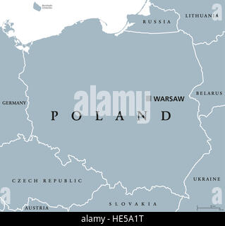 Poland Political Map with capital Warsaw, national borders, most ...
