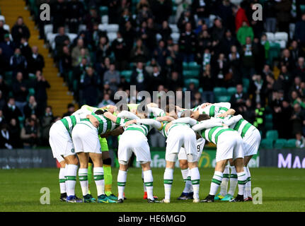 The Celtic team huddle before the Ladbrokes Scottish Premiership match ...