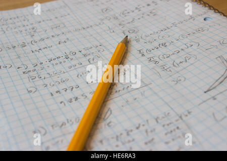 Math Notebook Messy Handwriting With Yellow Pencil Stock Photo - Alamy