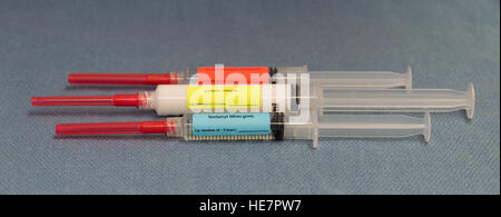 Three syringes with sedatives for anesthesia, propofol, fentanyl and ...