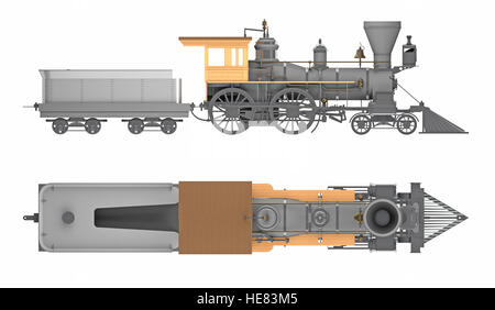 steam train side and top view isolated on white. 3d rendering Stock ...