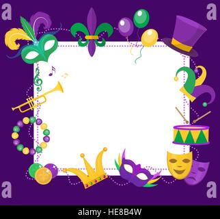 Vector frame for Mardi Gras with copy space, dark layout with ...