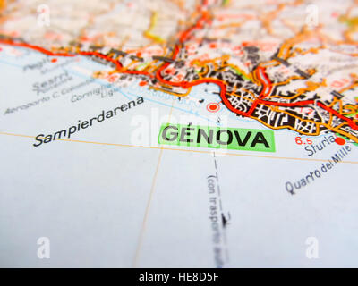 Genova city over a road map (ITALY Stock Photo - Alamy